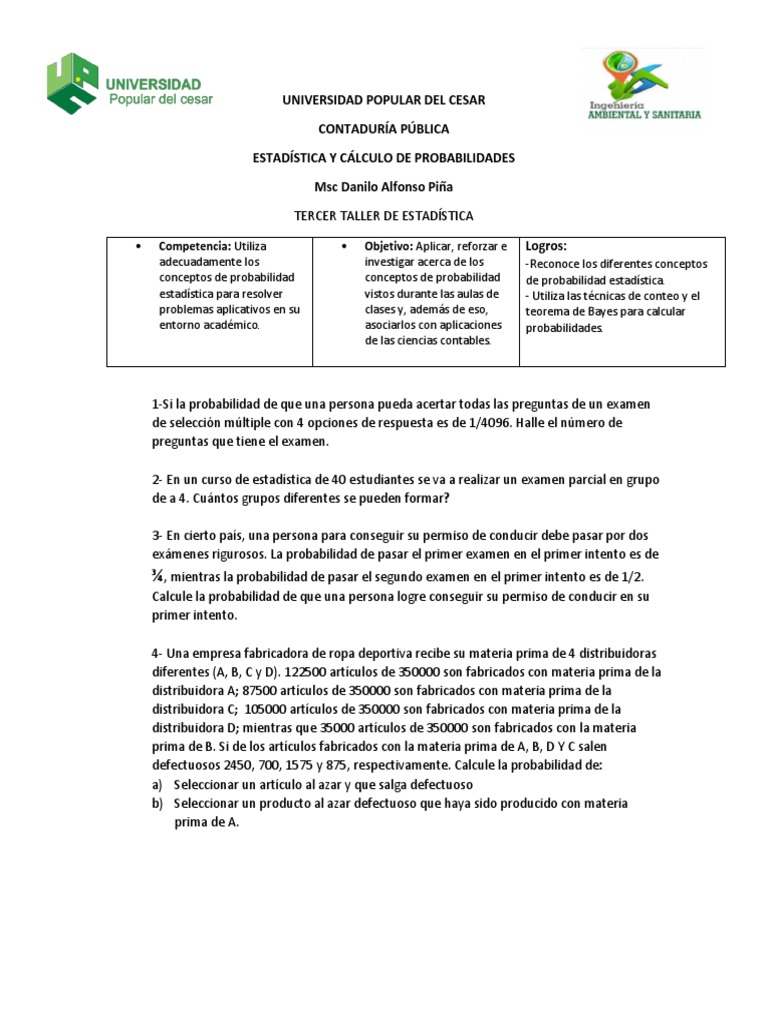 Universidad Popular Del Cesar Contaduría Pública Estadística Y Cálculo de Probabilidades MSC ...