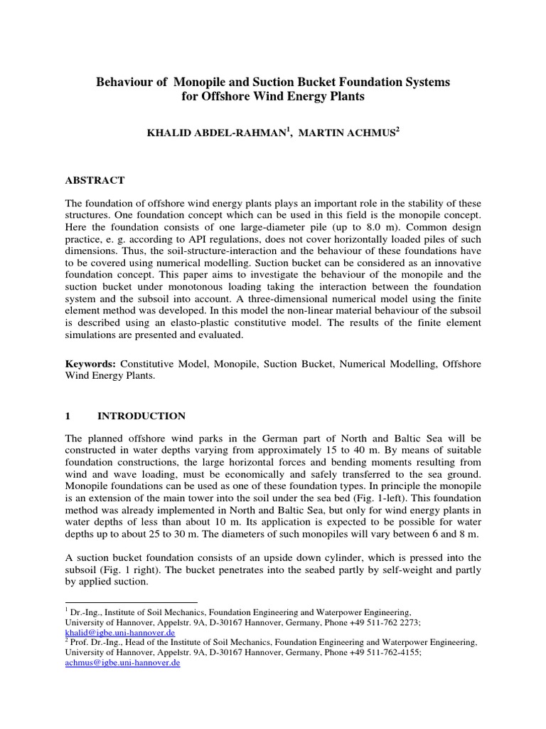 Behaviour of Monopile and Suction Bucket Foundation Systems | PDF ...