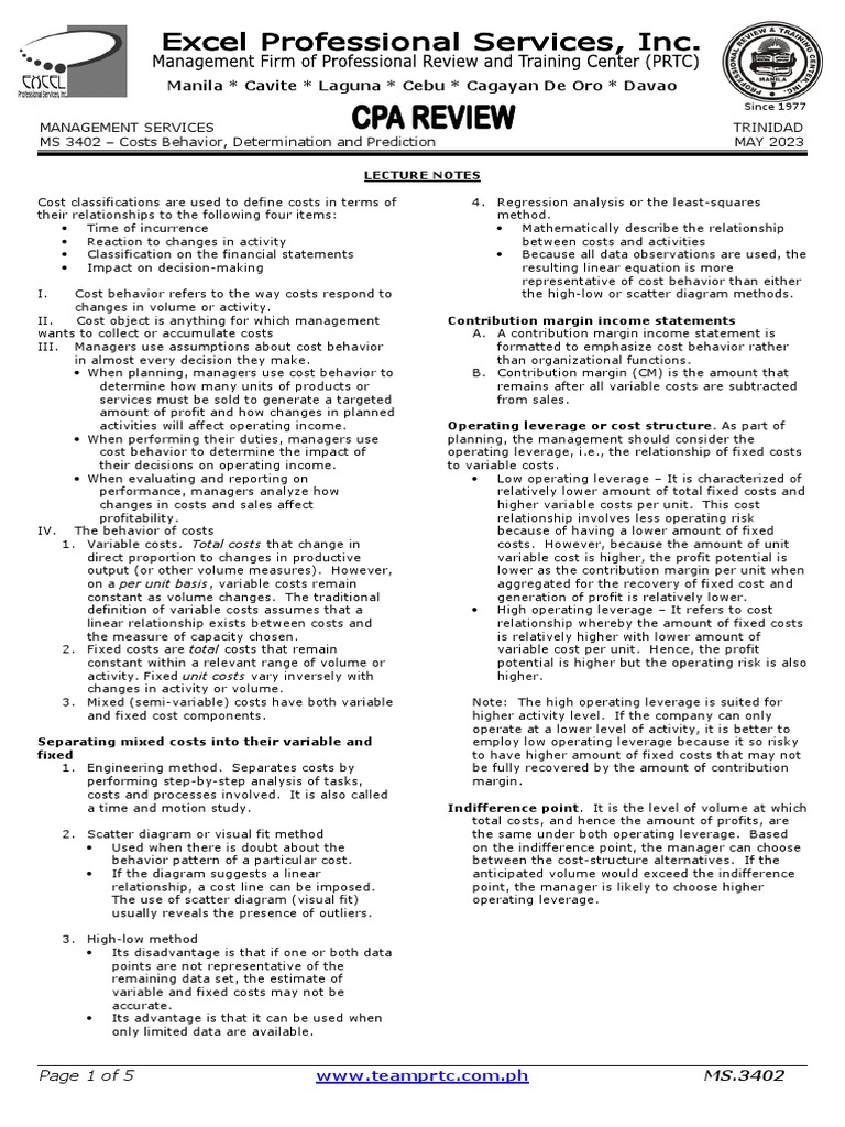 MS 3402 Costs Behavior Determination and Prediction | PDF | Regression Analysis | Least Squares