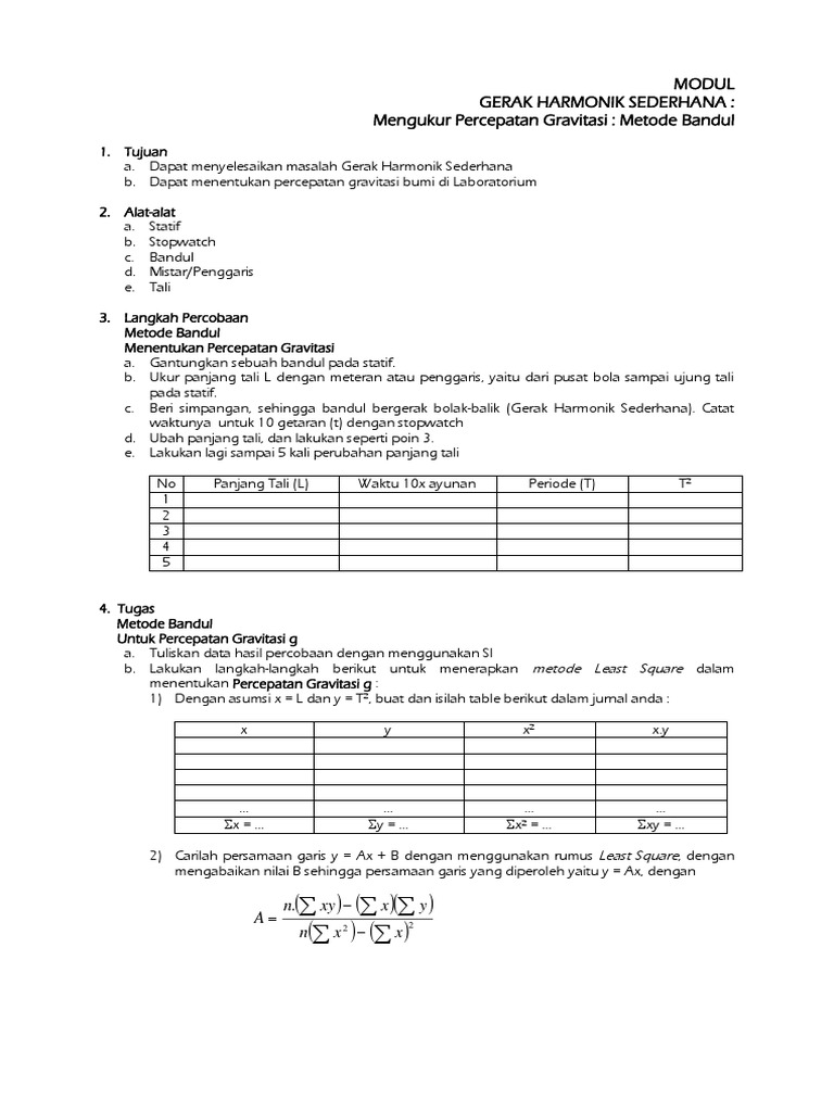 Modul Gerak Harmonik Sederhana: Mengukur Percepatan Gravitasi: Metode Bandul | PDF