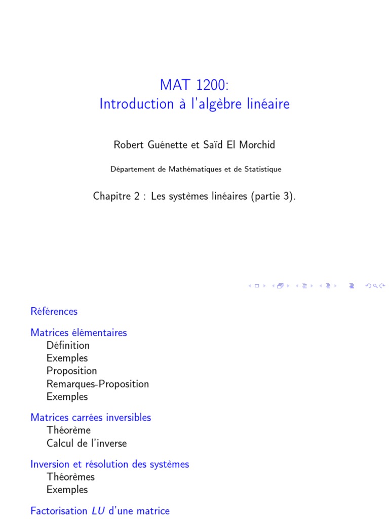Systèmes Linéaires et Matrices Élémentaires | PDF | Matrice ...
