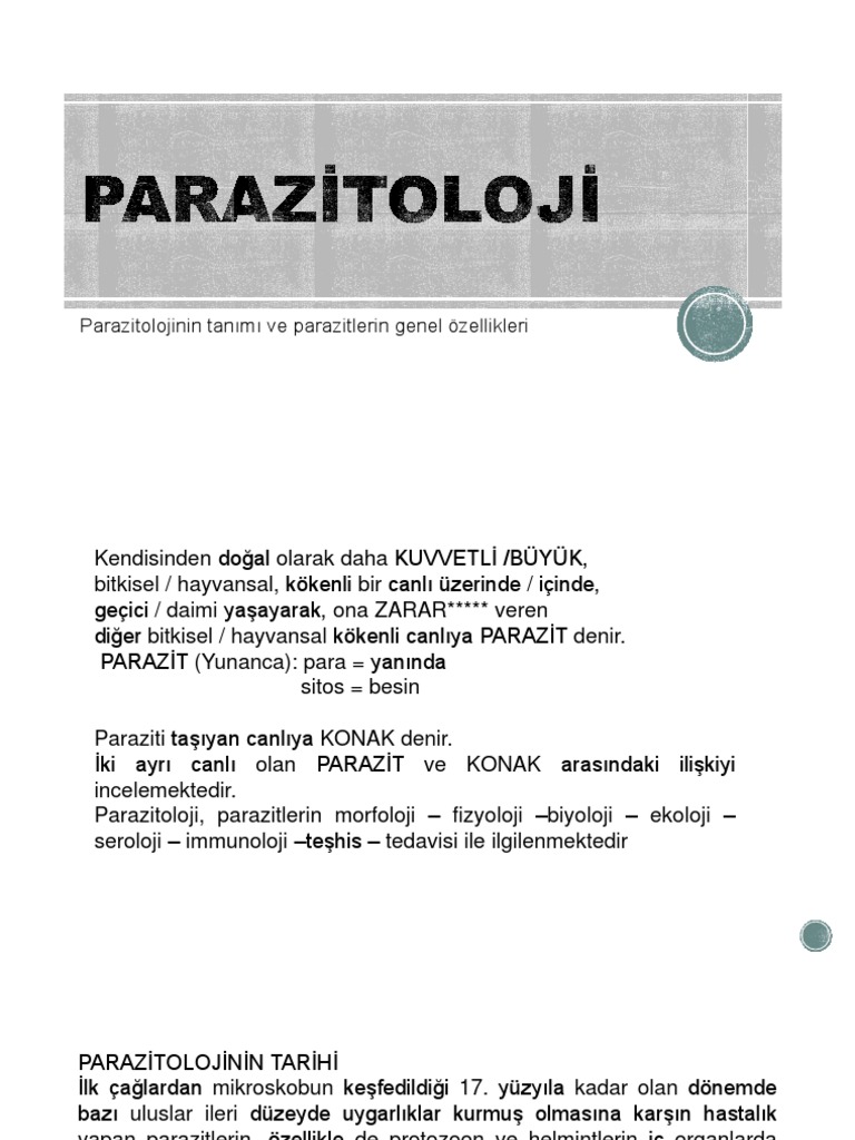 1-Parazitolojinin Tanm Ve Parazitlerin Genel Zellikleri | PDF