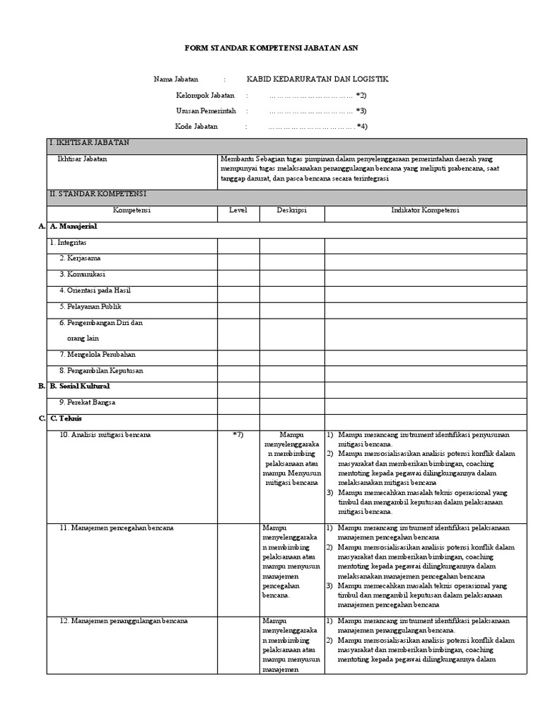 Form Standar Kompetensi Jabatan Asn | PDF