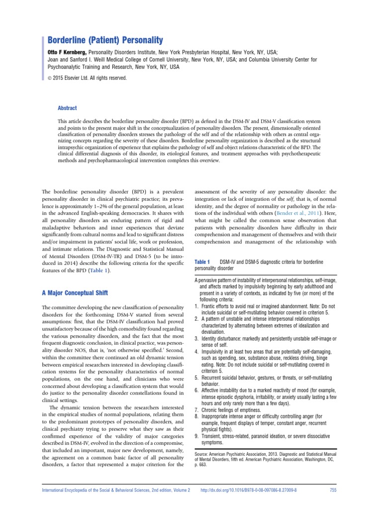 Borderline (Patient) Personality: A Major Conceptual Shift | Download ...
