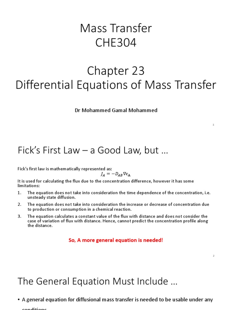 Mass Transfer Slides - CHE304 - Chapter 23 | PDF | Diffusion | Thin Film
