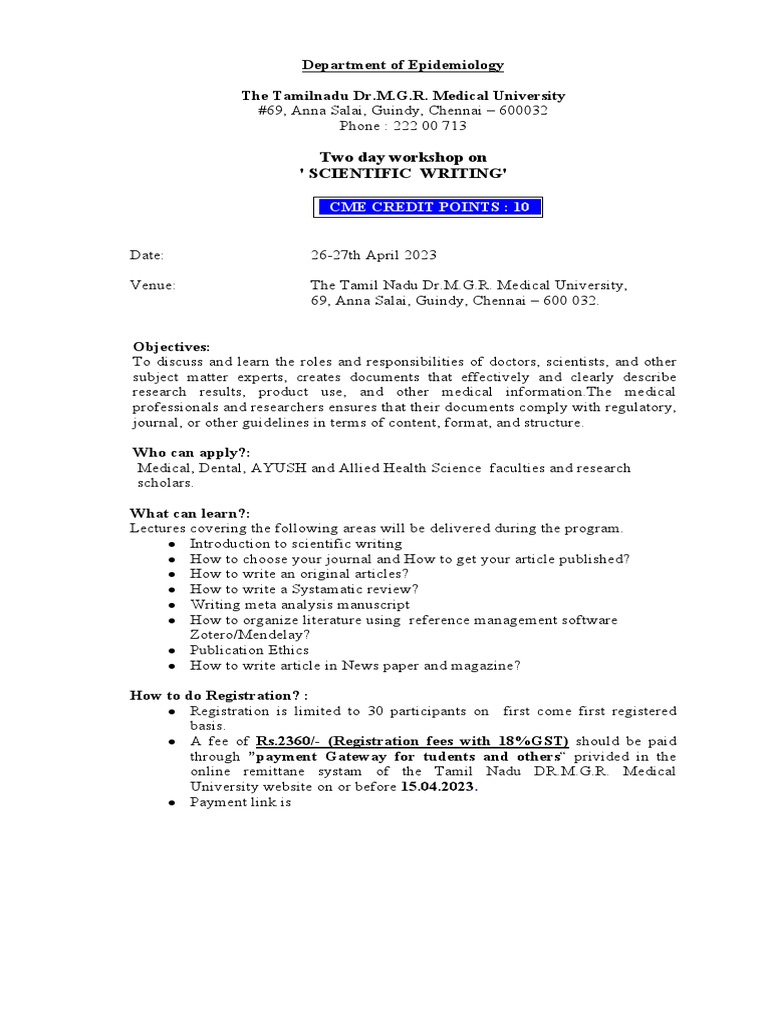 DOE-Scientific Writing - Workshop Apr2023 | PDF | Medical School ...