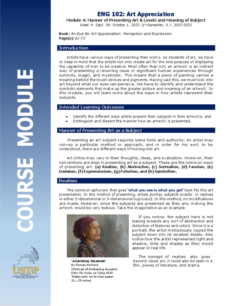 ENG 102: Art Appreciation: Module 4: Manner of Presenting Art & Levels ...