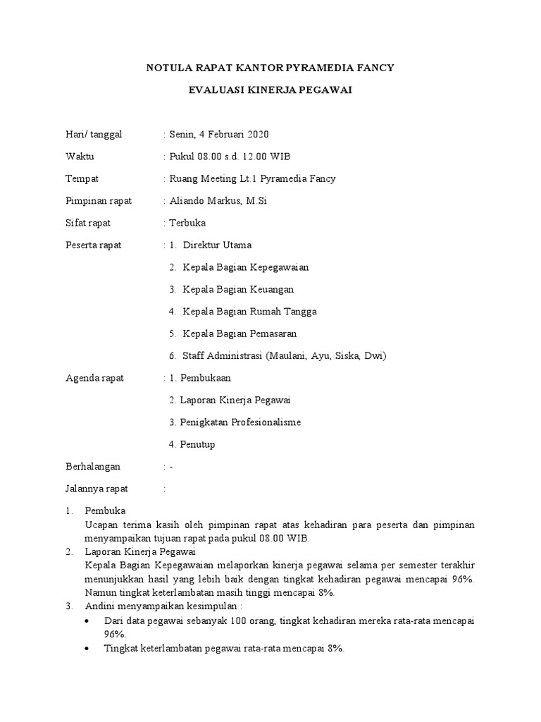 Notula Rapat Kantor Pyramedia Fancy Evaluasi Kinerja Pegawai | PDF
