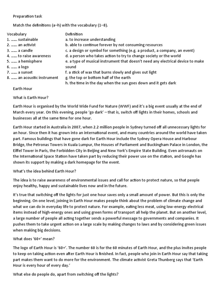 Reasons Why Earth Hour is So Important | PDF | Climate Change | Earth