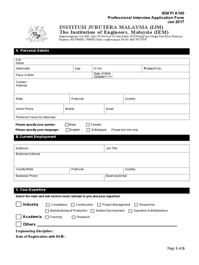Engineers' Interview Application Form | PDF | Engineer | Business