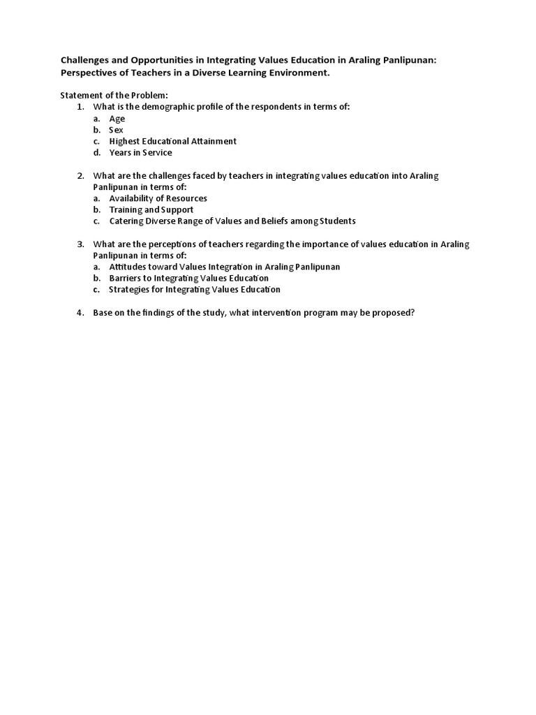 Challenges and Opportunities in Integrating Values Education | PDF ...