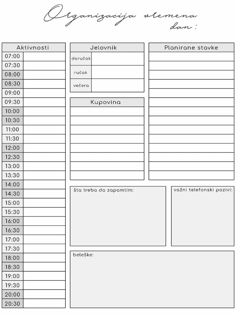 Tabela Za Organizovanje | PDF