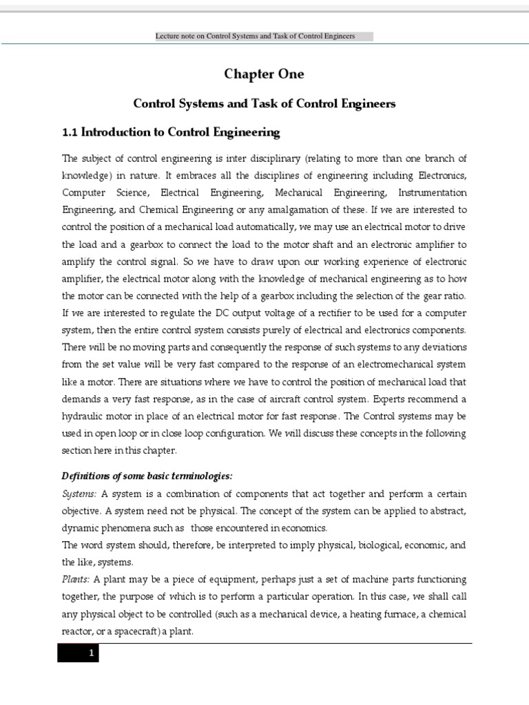 Control Systems and Task of Control Engineers 1.1 Introduction To Control Engineering | PDF ...