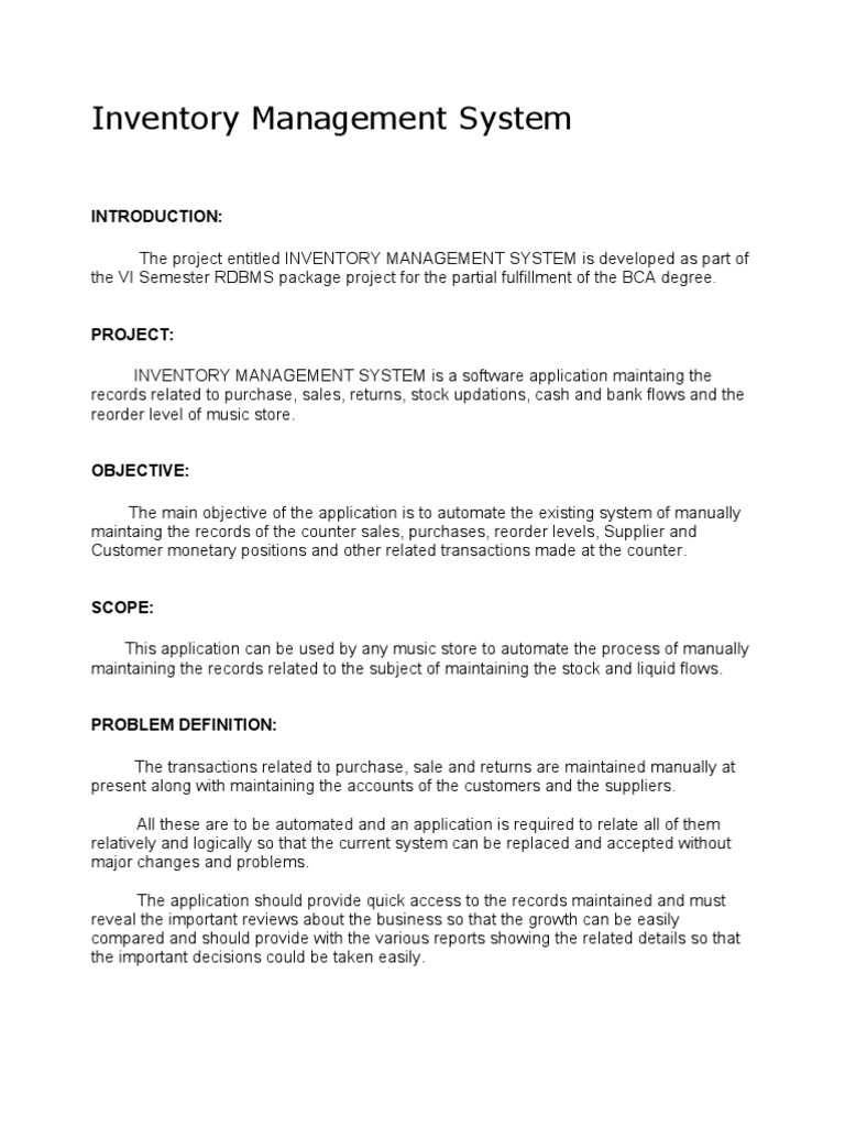 Academic Project Inventory Management System Synopsis | PDF | Inventory | Application Software