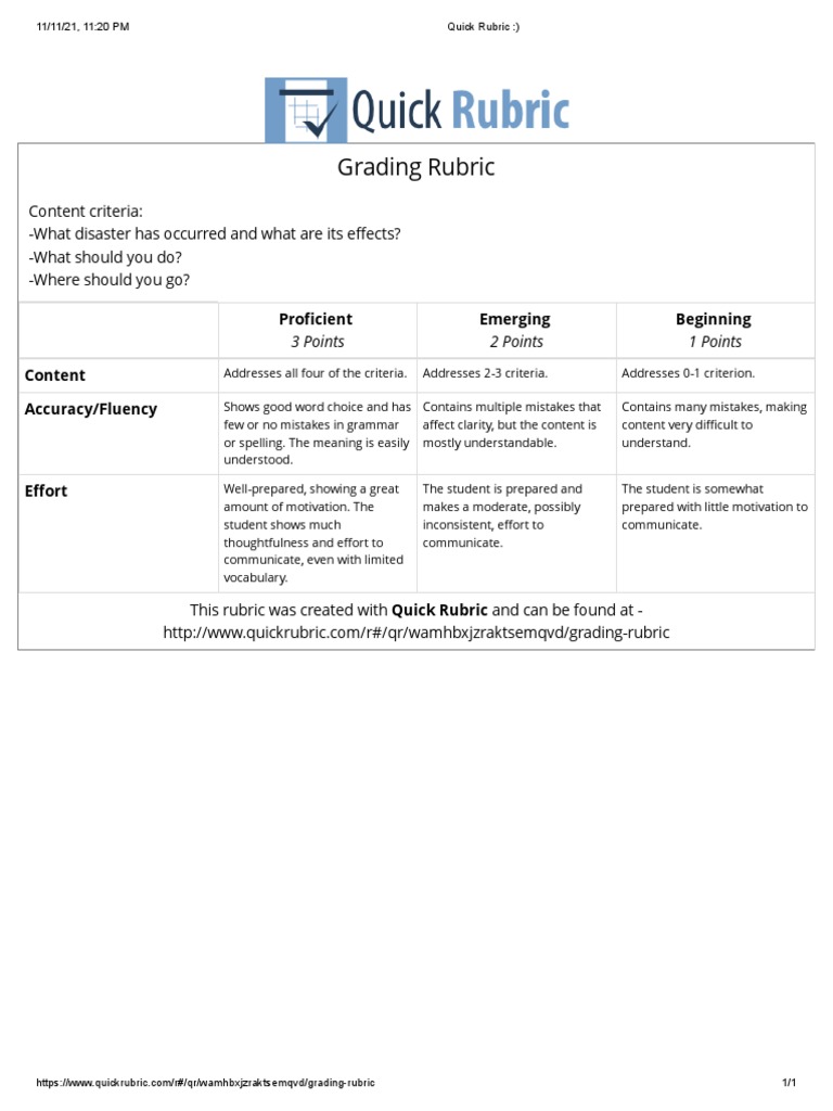 Quick Rubric - ) | PDF