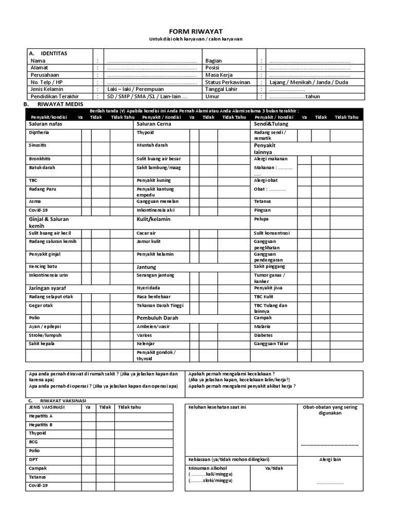 Rev Form Anamnesa Umum, Okupasi, IC Fin | PDF