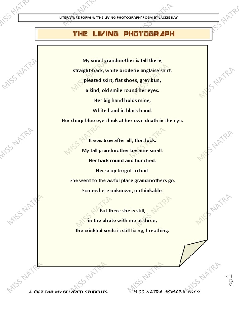 The Living Photograph by Jackie Kay From Miss Natra | PDF | Poetry