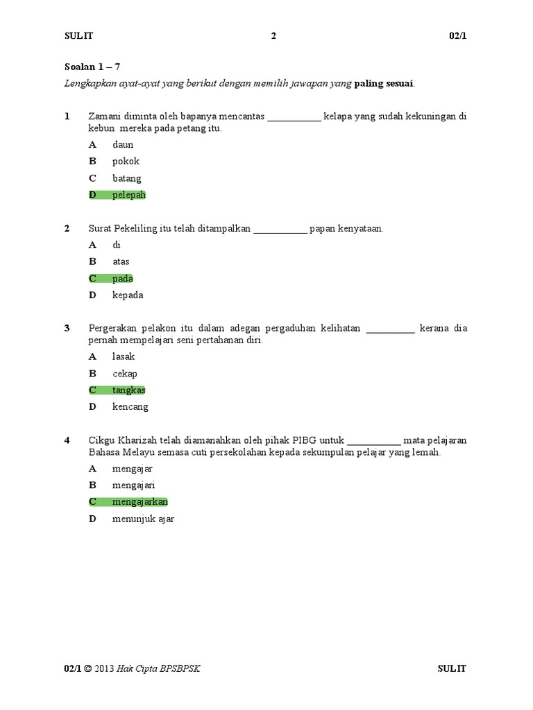 Latihan Pengukuhan (Objektif) | PDF