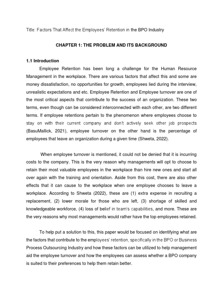 Chapter 1 - Employee Retention | PDF | Employee Retention | Motivation