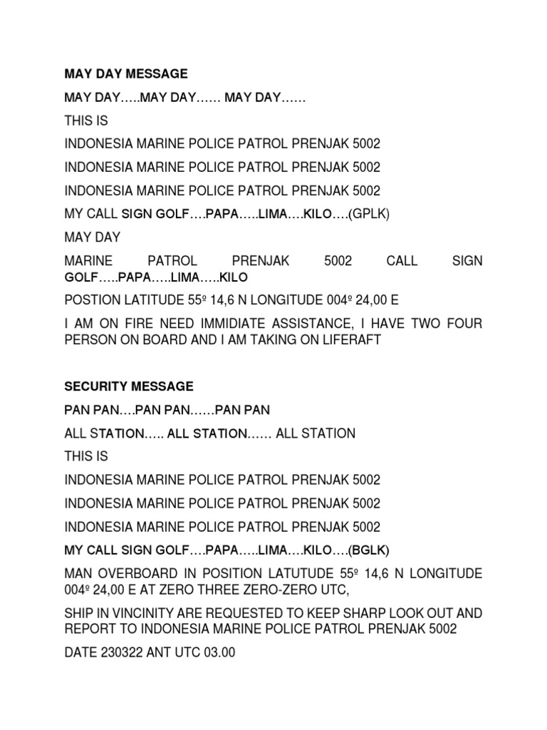 Distress J Safety J Security J MAY DAY RELAY EXERCISE | PDF