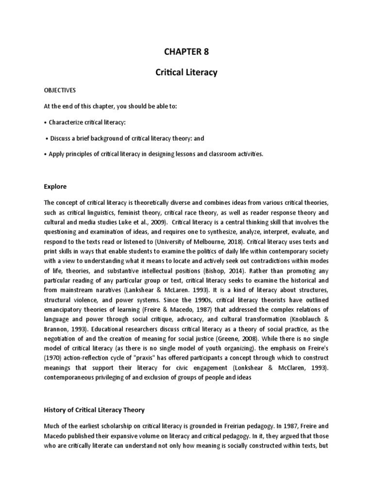 CHAPTER 8 CRITICAL LITERACY | PDF | Literacy | Cognition