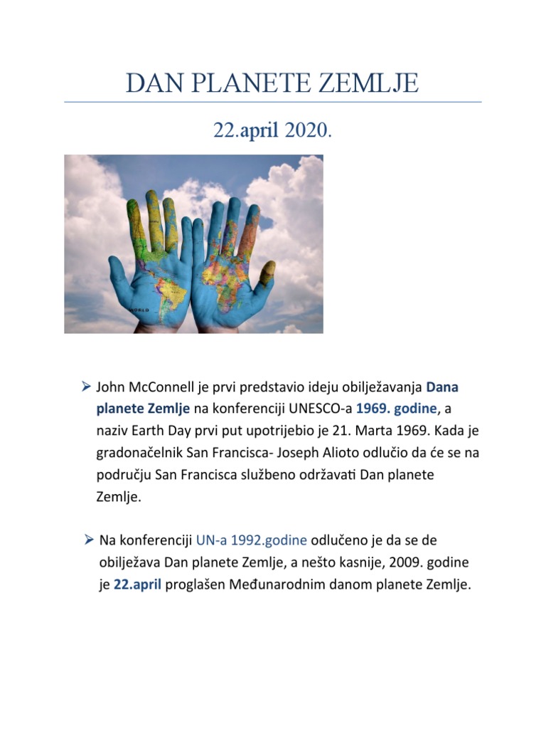 Dan Planete Zemlje: 22.april 2020 | PDF