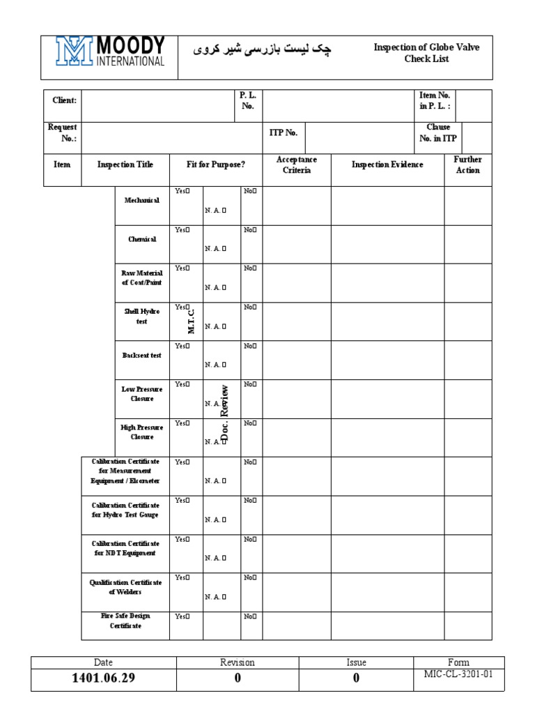 Inspection of Globe Valve-Check List | PDF | Nondestructive Testing ...