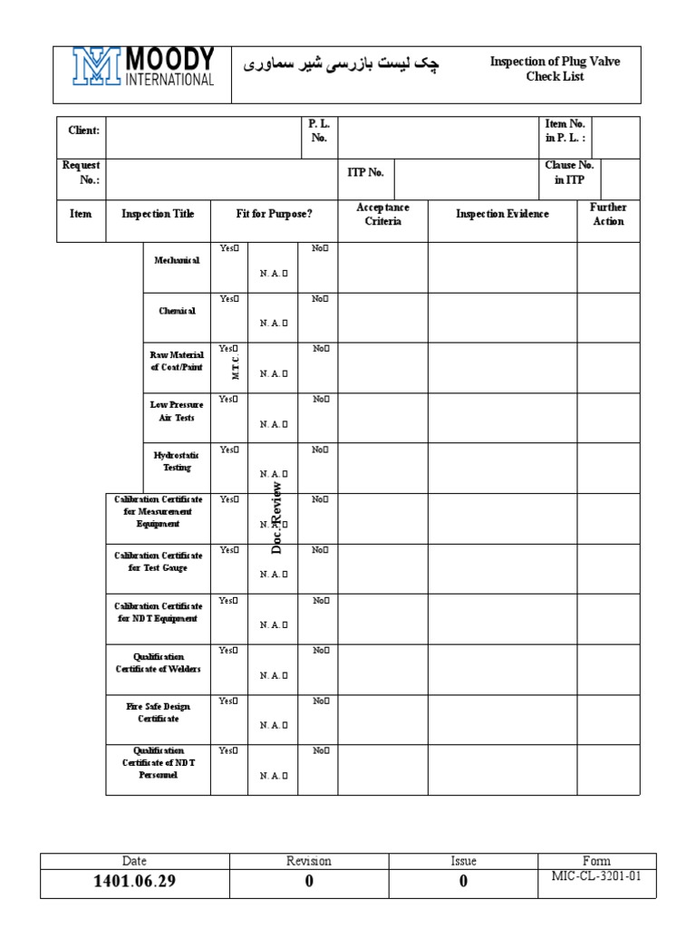 Inspection of Plug Valve-Check List | PDF | Nondestructive Testing ...