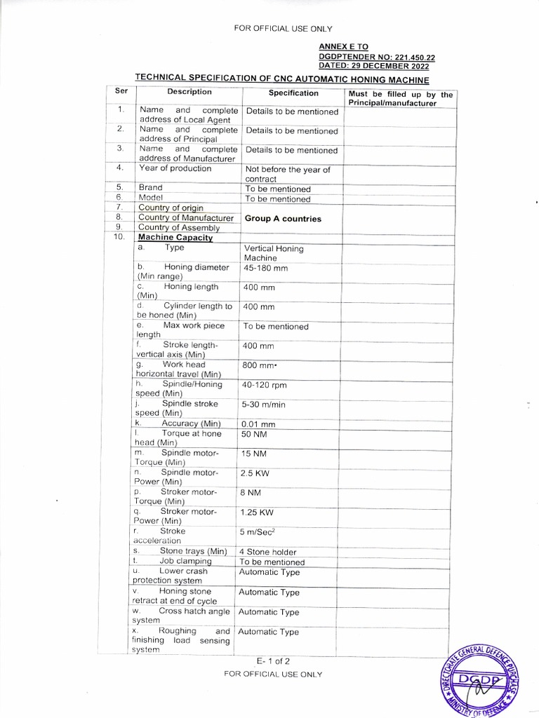 CNC Honing Machine DGDP Tender | PDF