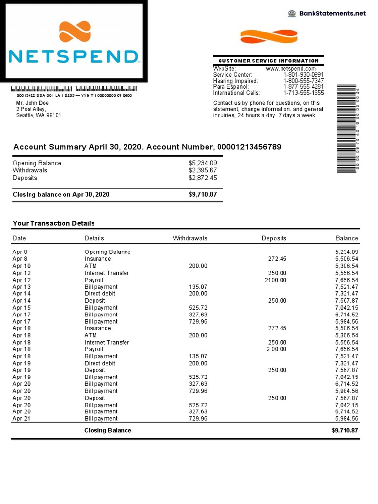 Account Summary April 30, 2020. Account Number, 00001213456789 | PDF ...