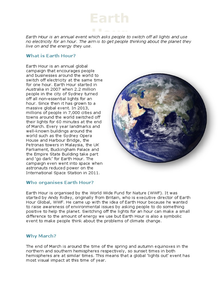 Understanding Earth Hour's Impact | PDF | Global Natural Environment ...