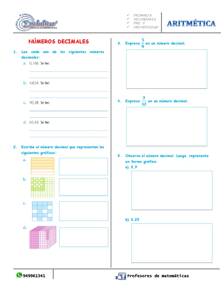 Ejercicios de Números Decimales para Niños | PDF | Matemáticas