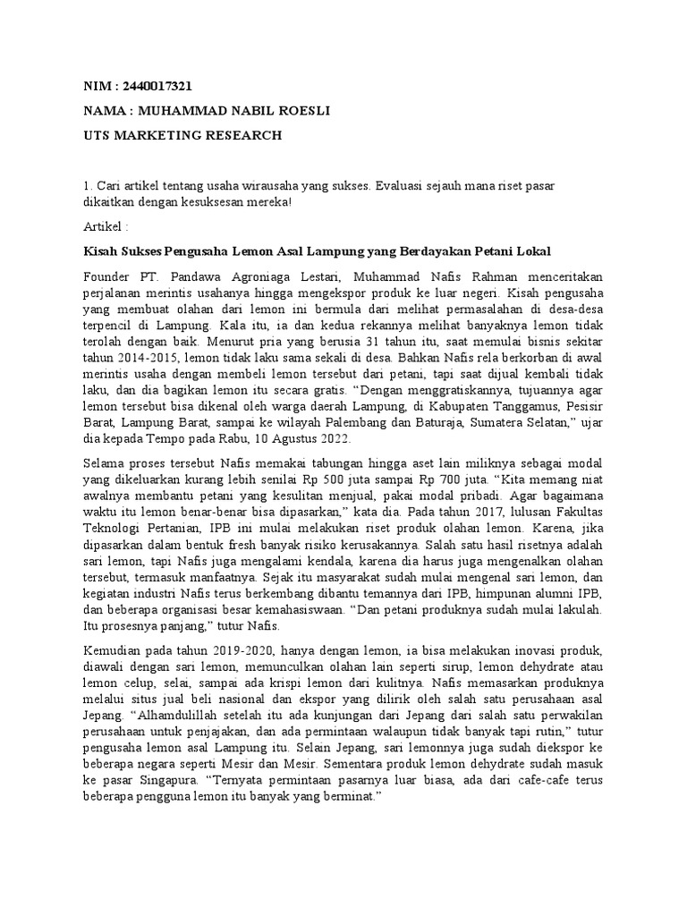 Uts Marketing Research Nabil | PDF