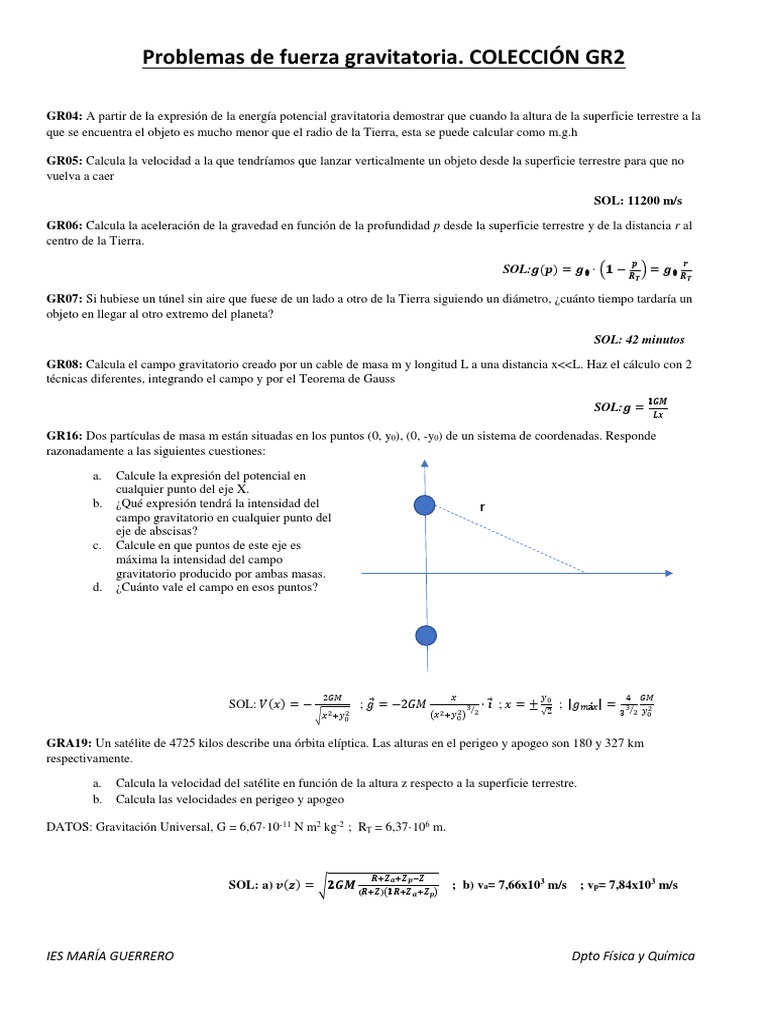 Problemas de Fuerza Gravitatoria. COLECCIÓN GR2 | PDF | Tierra | Gravedad