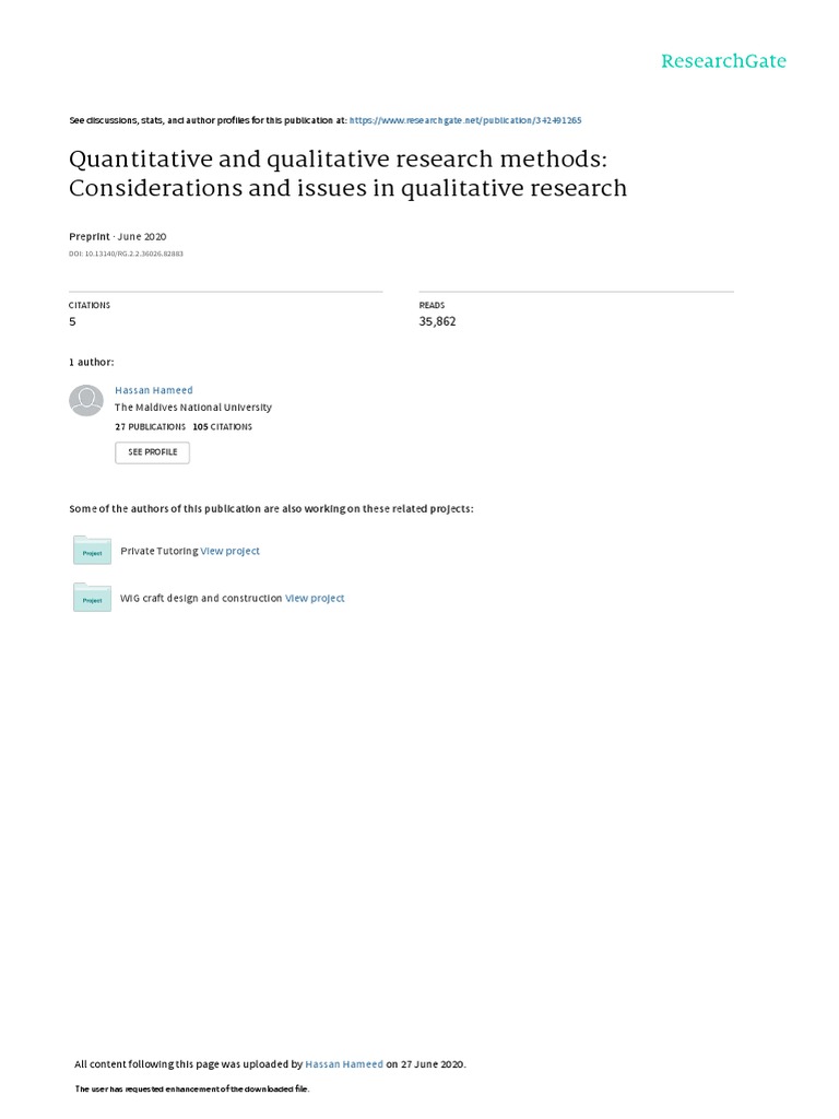 Quantitative and Qualitative Research Methods: Considerations and ...