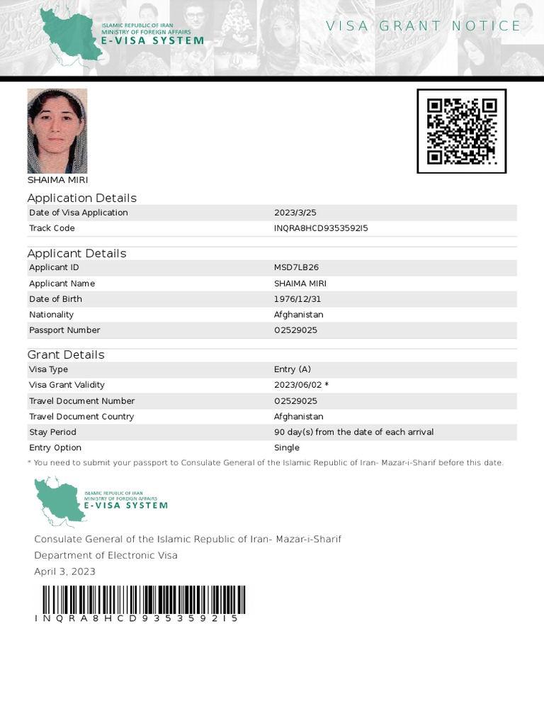 Visa Grant Notice: Application Details | PDF | Travel Visa | Passport