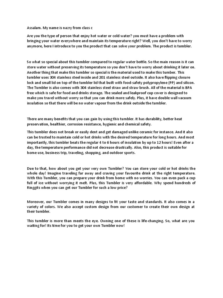 Script Pitching Vid Elc | PDF | Water | Stainless Steel