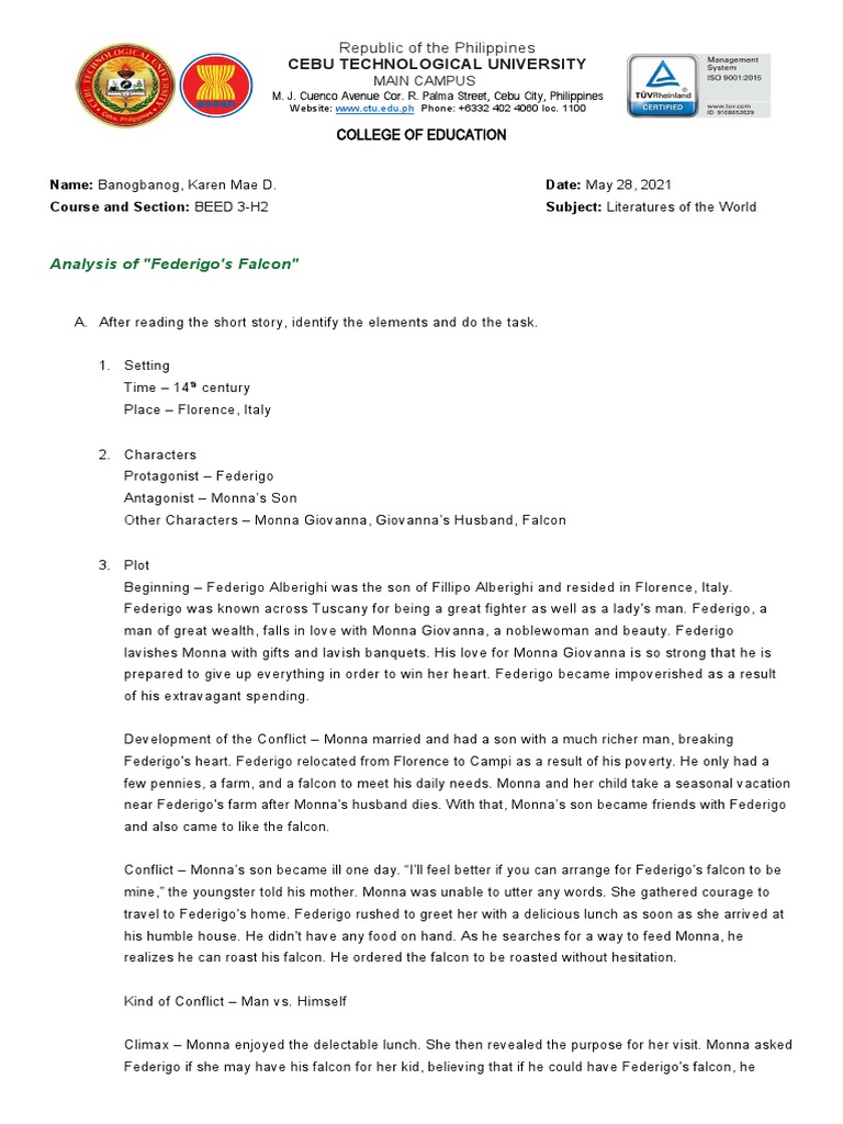 Analysis of "Federigo's Falcon" Story | PDF