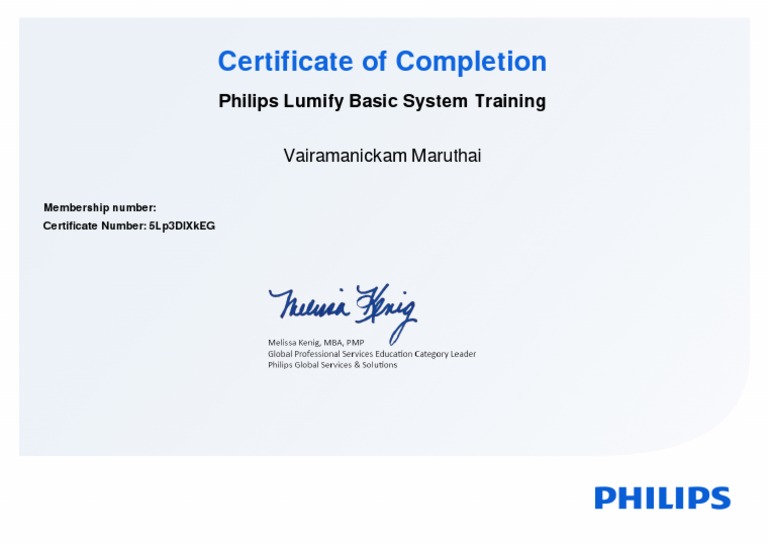 Certificate of Completion: Philips Lumify Basic System Training | PDF