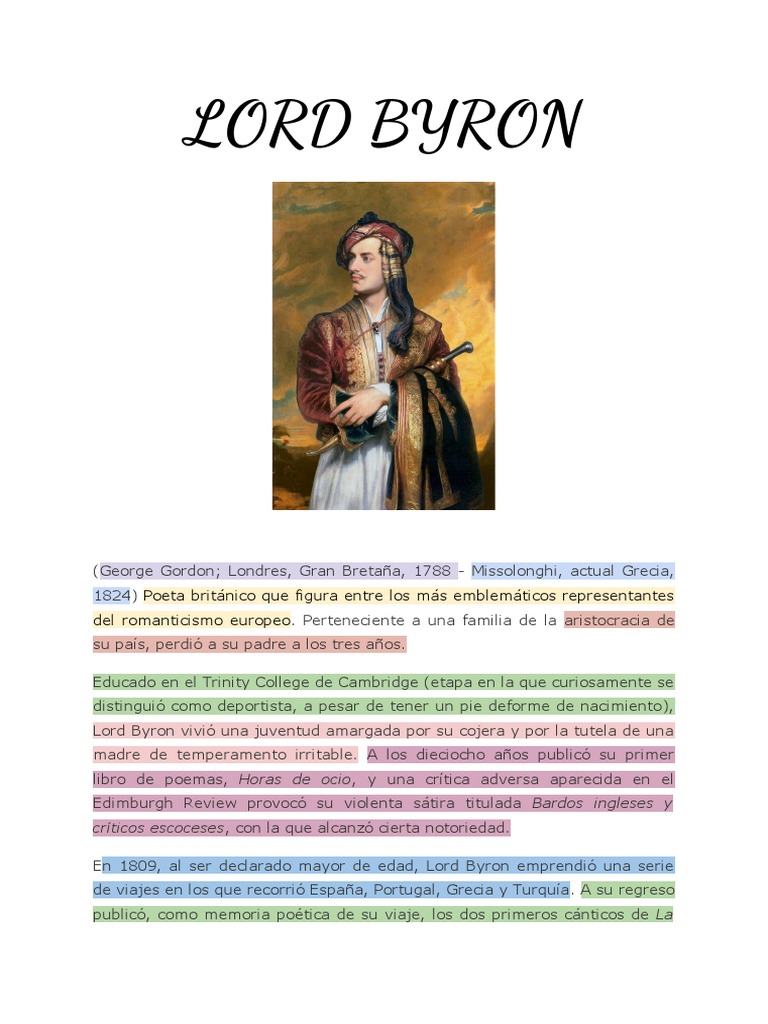 Vida y Obra de Lord Byron | PDF | Lord Byron | Percy Bysshe Shelley