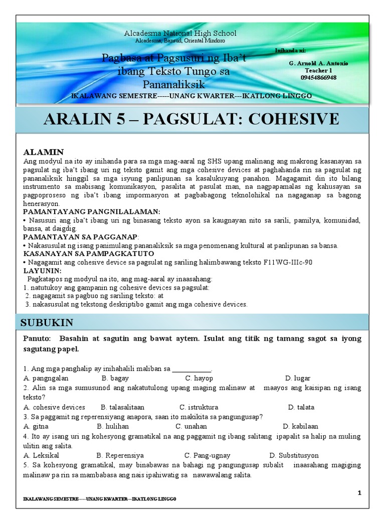 Week 3 - Cohesive Devices | PDF