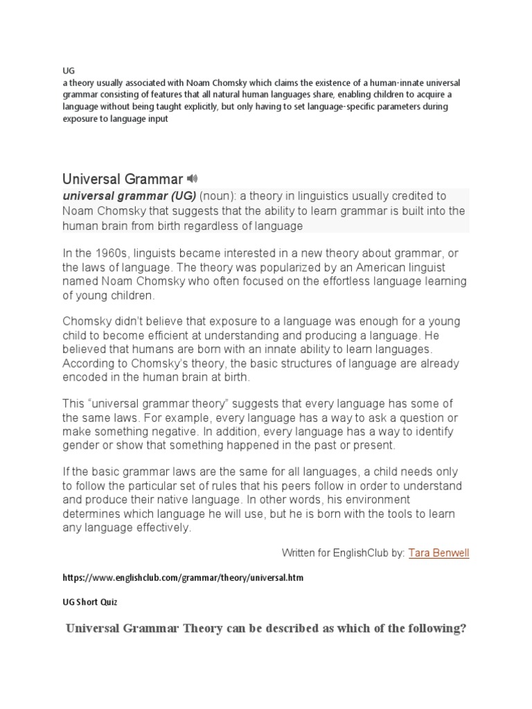 Universal Grammar: Universal Grammar (UG) (Noun) : A Theory in ...