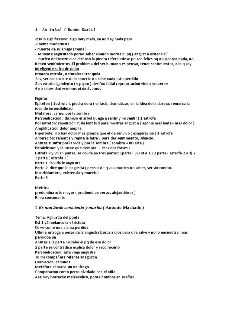 Lo Fatal (Rubén Darío) : Incertidumbre, Existencia y Muerte) | PDF