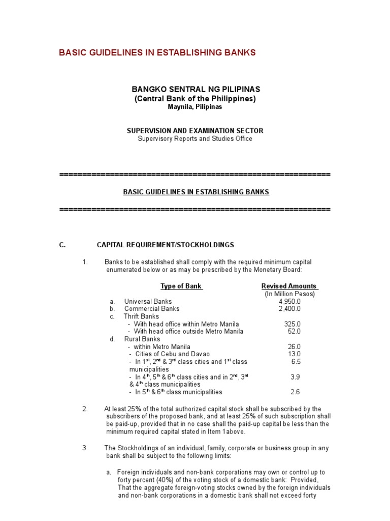 BSP - Basic Guidelines in Establishing Banks | Download Free PDF ...