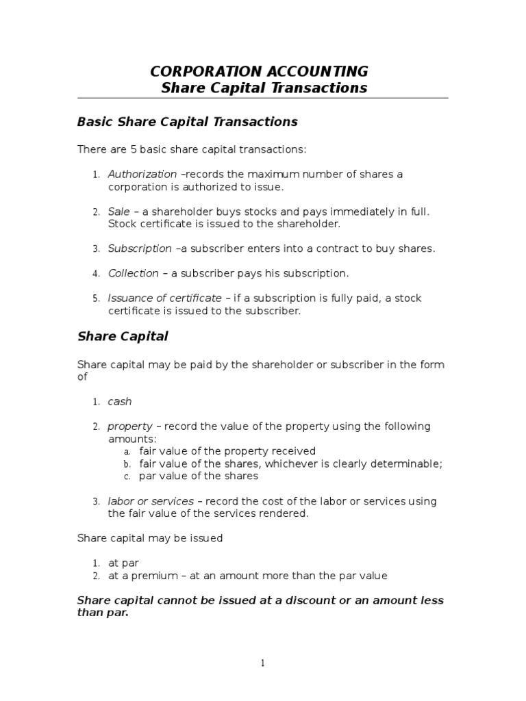 2 Corporation Accounting Share Capital Transactions | PDF | Stocks ...