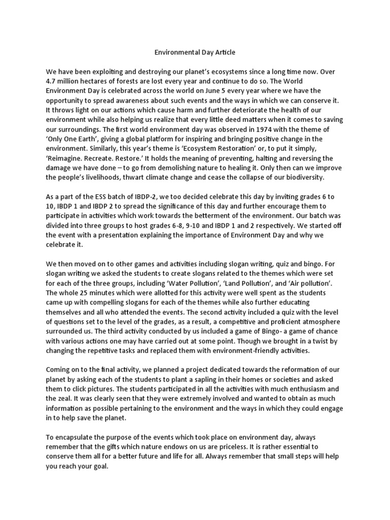 Environmental Day Write-Up | PDF | Natural Environment | Nature