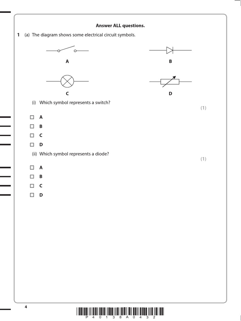 (A) The Diagram Shows Some Electrical Circuit Symbols.: Answer ALL ...