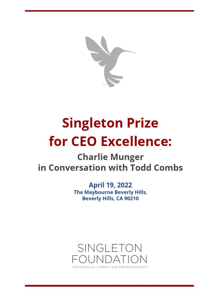 Singleton Prize: Insights on CEO Excellence | PDF | Stocks | Great ...
