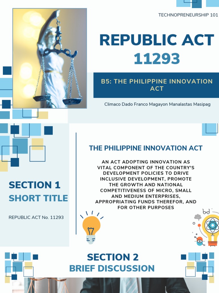 Technopreneurship 101 Group 5 - Ra 11293 | PDF | Small And Medium Sized Enterprises | Innovation