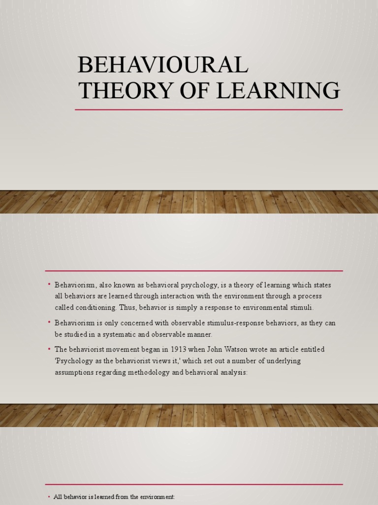 Behavioural Theory Of Learning Pdf Classical Conditioning Behaviorism
